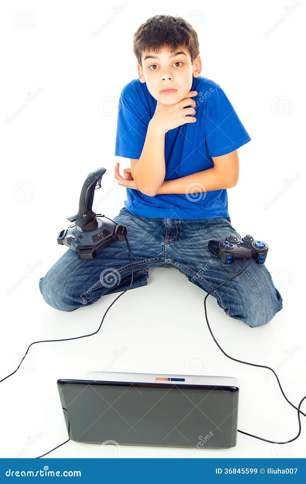 Boy with Computer and Joystick Stock Image - Image of bright, little ...