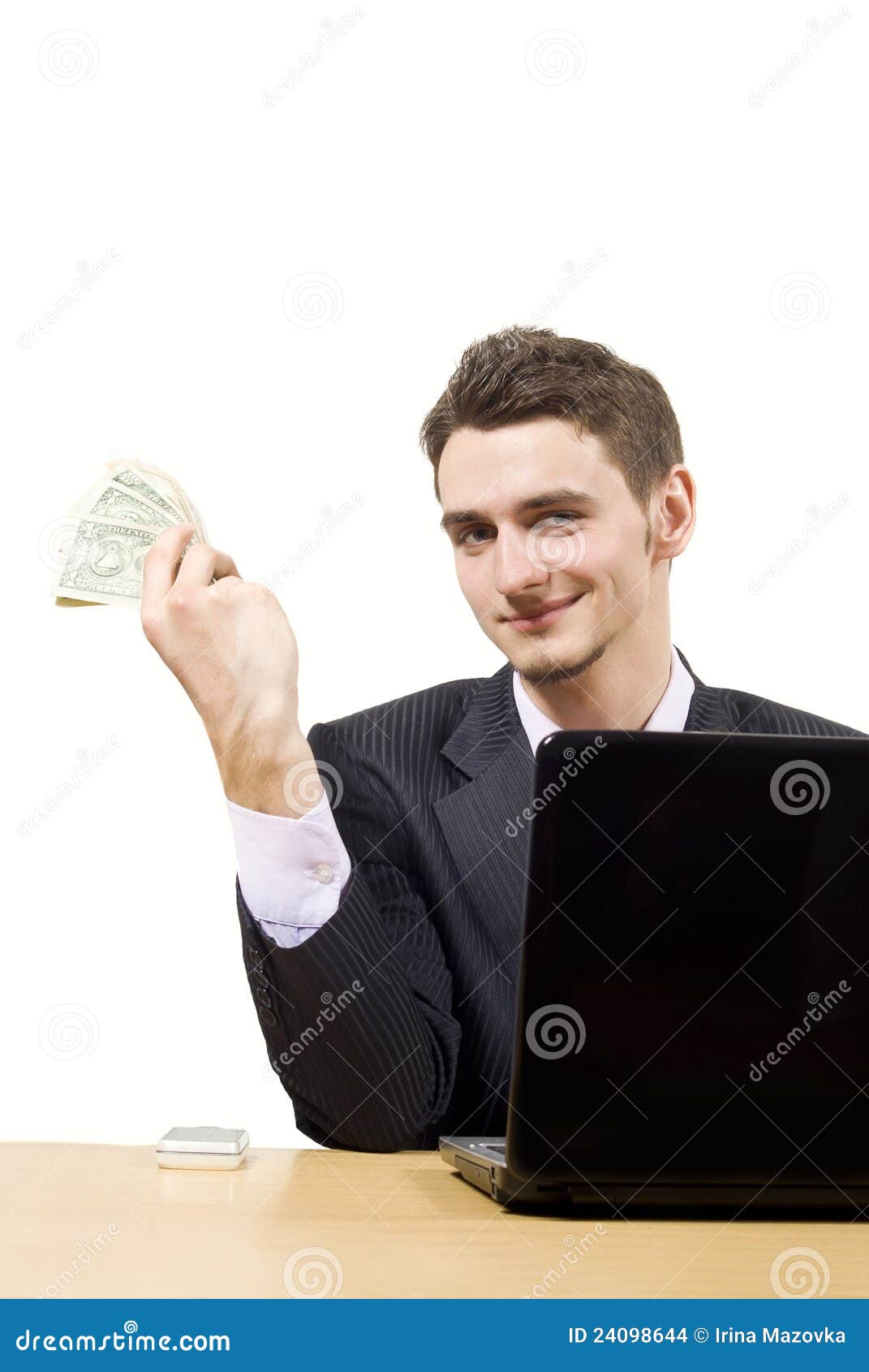 Boy at the Computer and Keeps the Money Stock Photo - Image of ...
