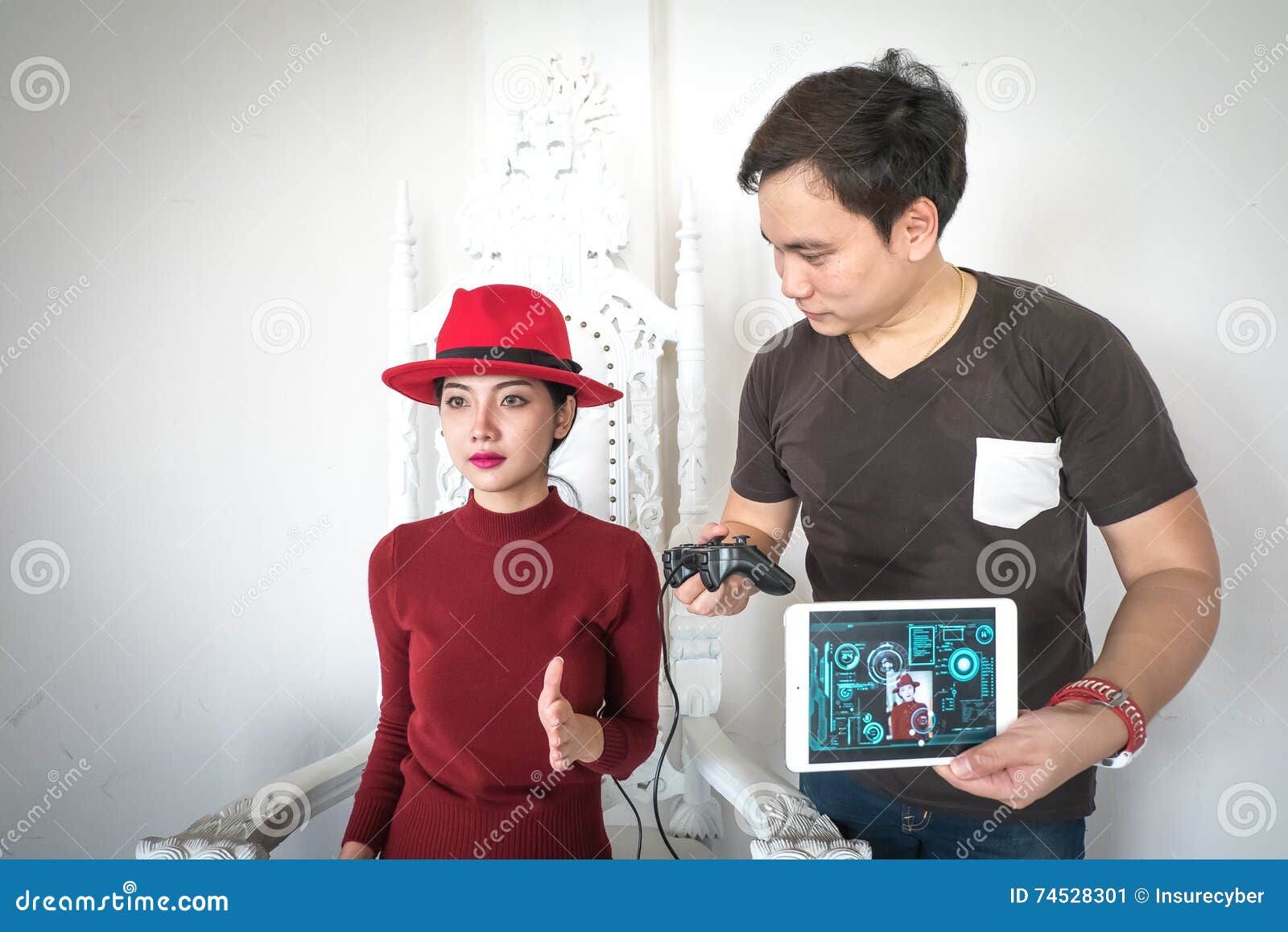 The Boy with Controlled Robot by Tablet Computer Stock Image - Image of ...