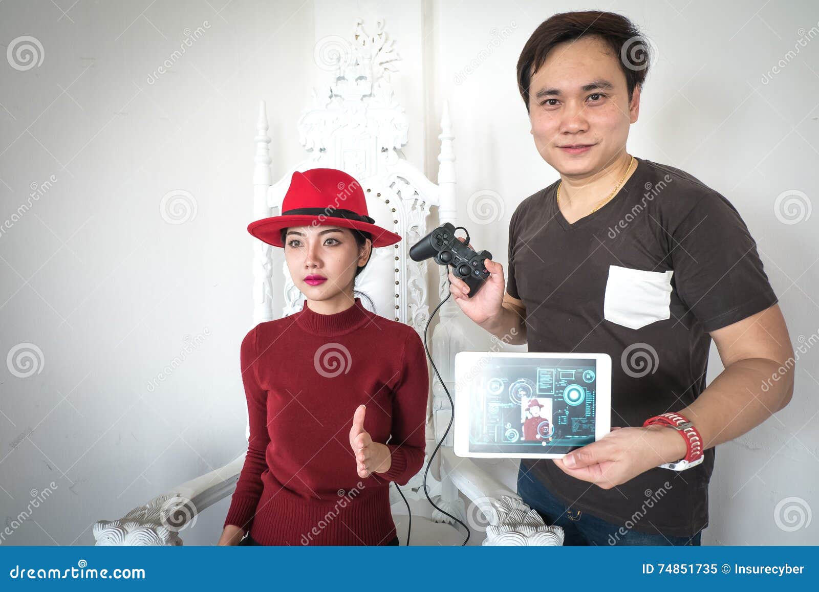 The Boy with Controlled Robot by Tablet Computer Stock Image - Image of ...