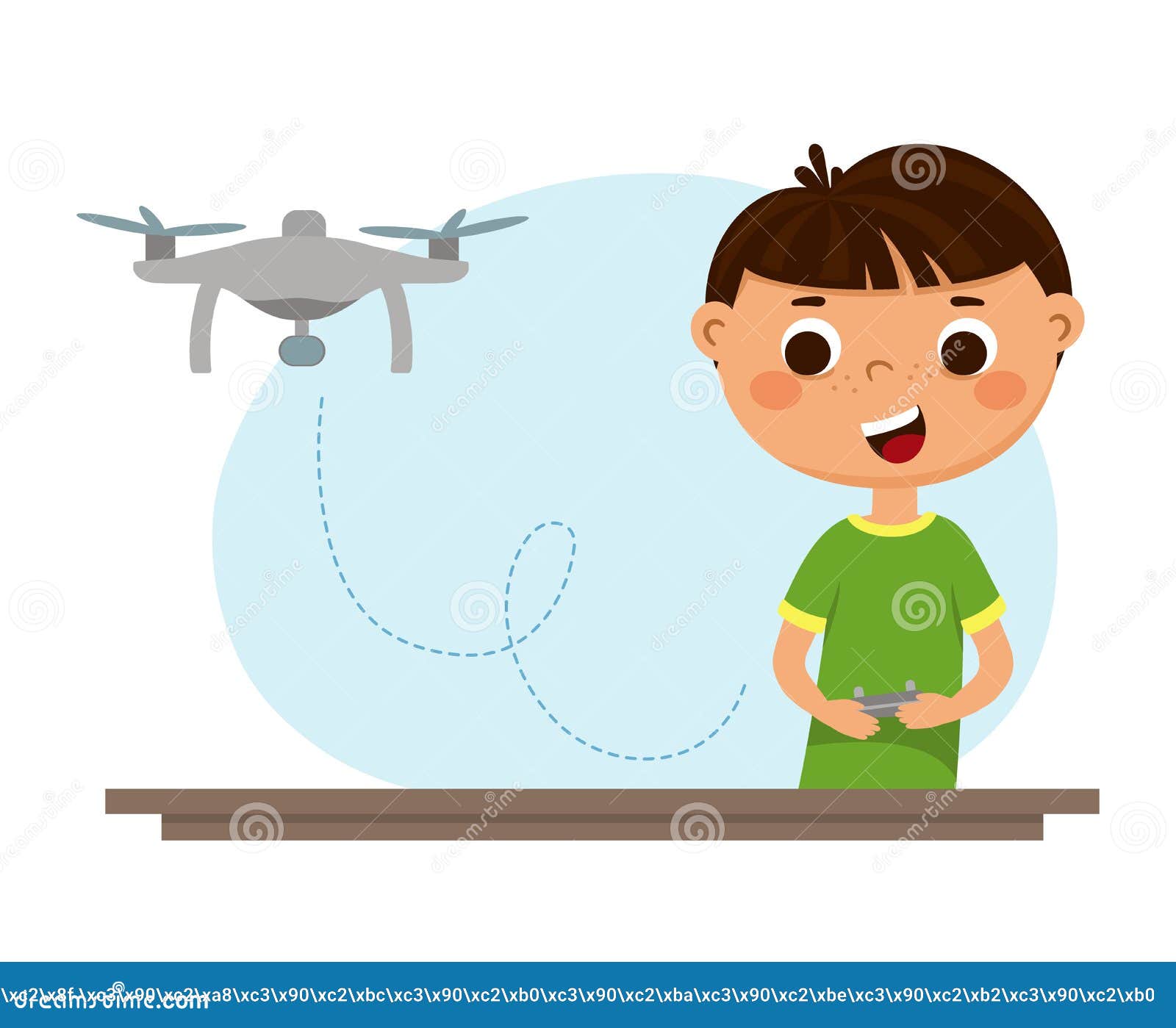 The Boy Controls the Quadcopter from the Remote Control. Children ...