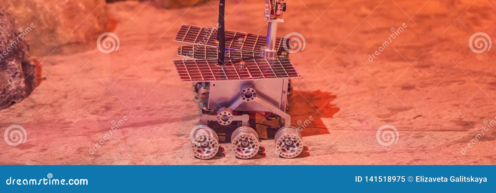 The Boy Controls the Toy Rover on Mars. Flight To Mars Concept BANNER ...