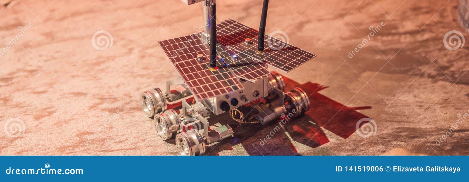The Boy Controls the Toy Rover on Mars. Flight To Mars Concept BANNER ...