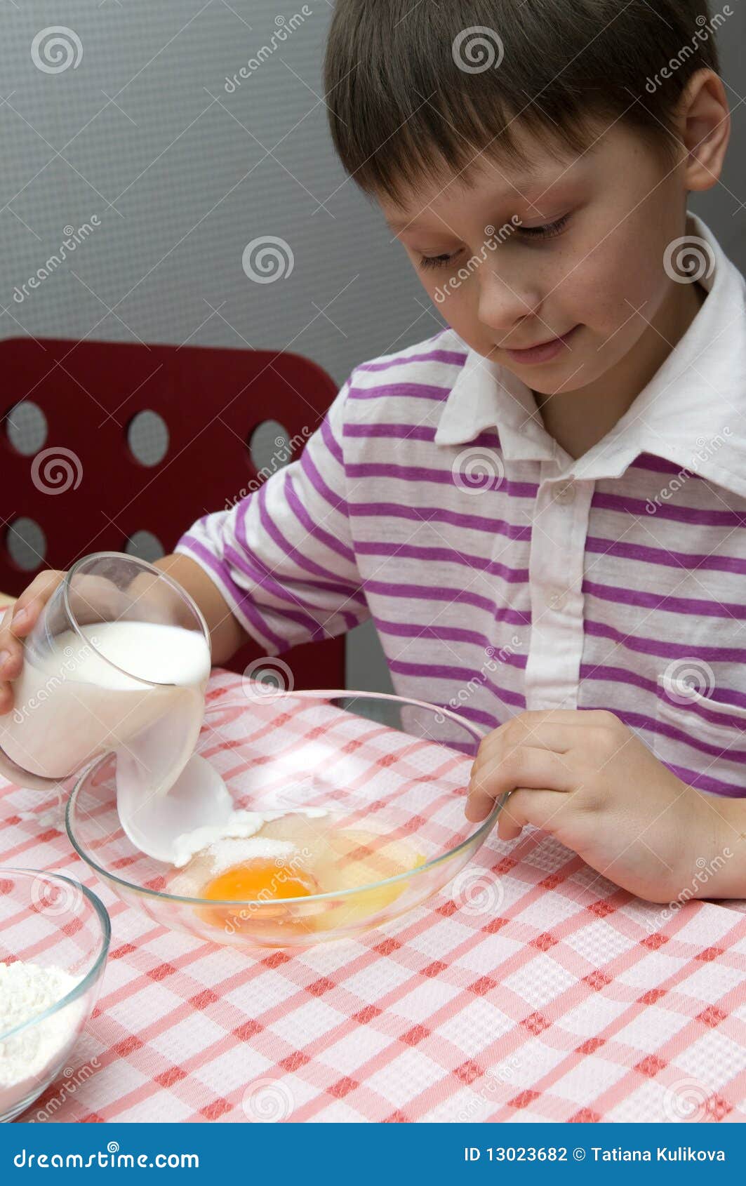 Boy cooking stock photo. Image of plate, milk, floor - 13023682