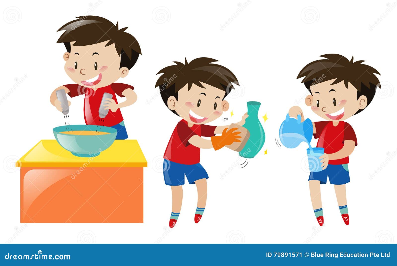 Boy cooking and cleaning stock vector. Illustration of path - 79891571