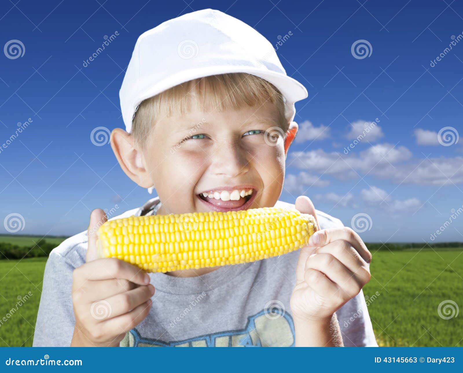 Boy with corn stock image. Image of people, children - 43145663