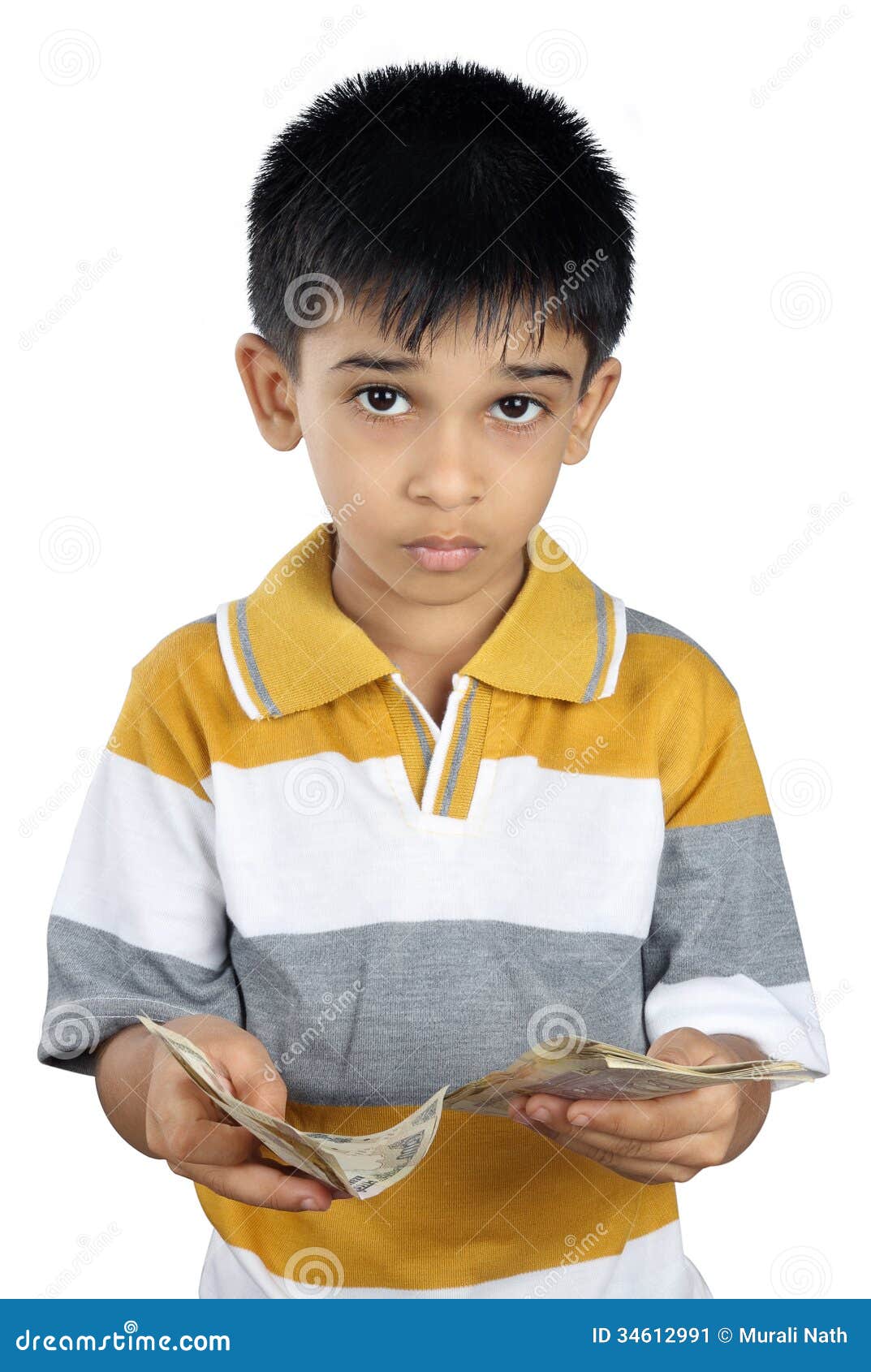 Boy Counting the Money with Expression Stock Image - Image of holding ...