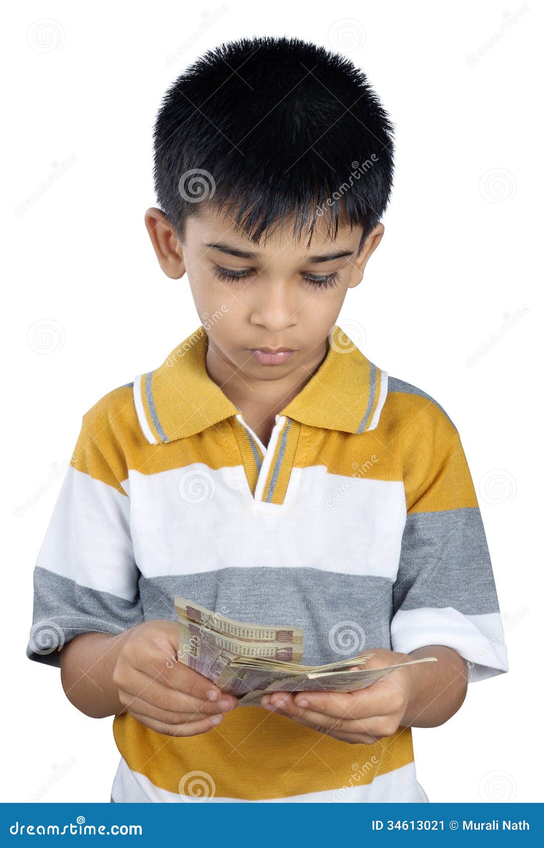 Boy Counting the Money with Expression Stock Image - Image of concept ...