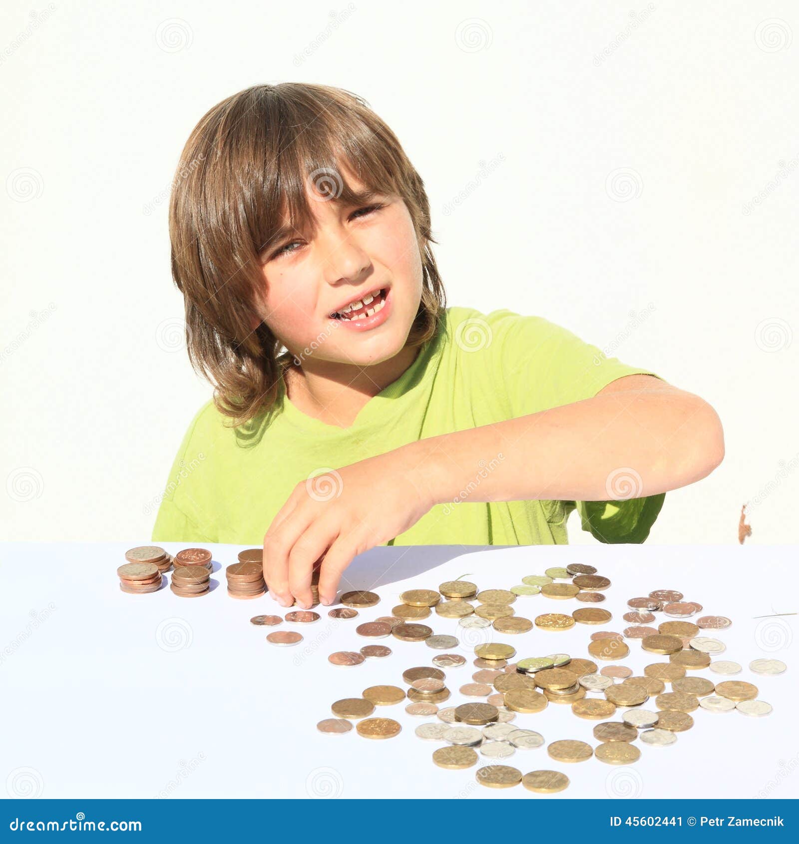 Boy counting money stock image. Image of child, banking - 45602441