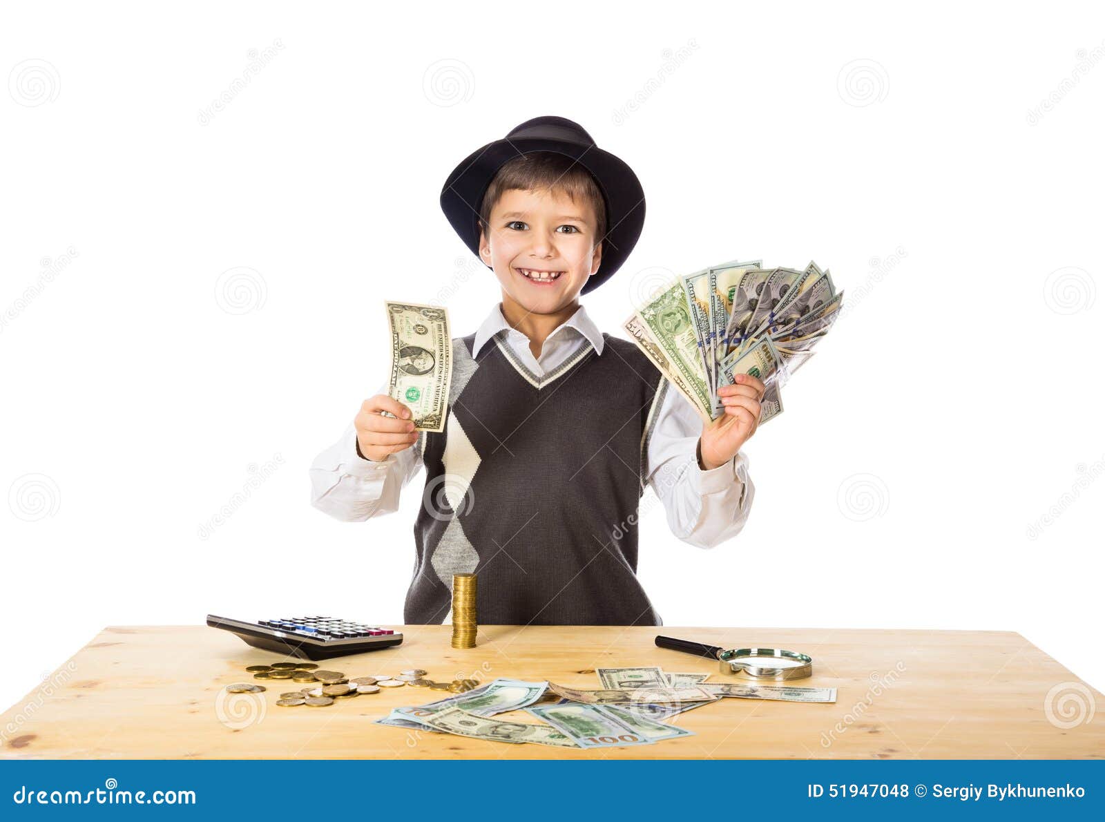 Boy Counting Money on the Table Stock Photo - Image of prize, education ...