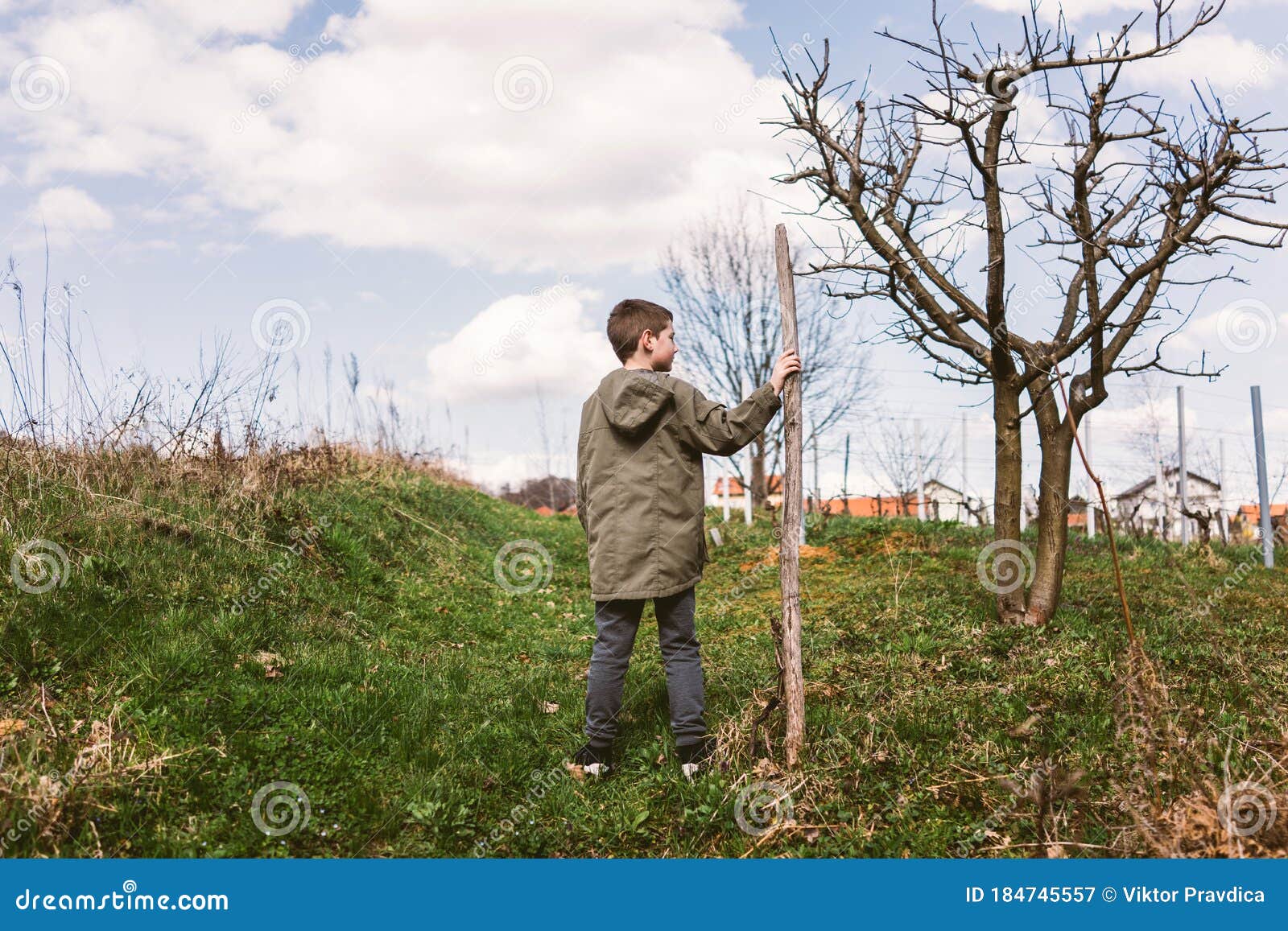 Boy in the countryside stock image. Image of adventure - 184745557