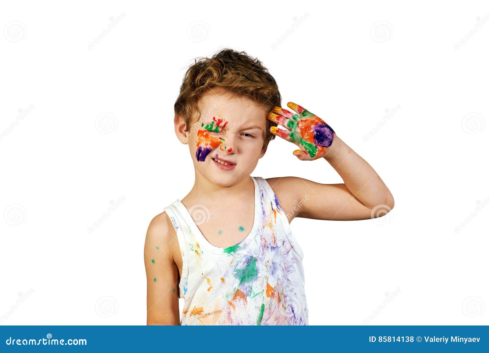 Boy Covered in Paint , Isolated on White Background Stock Photo - Image ...