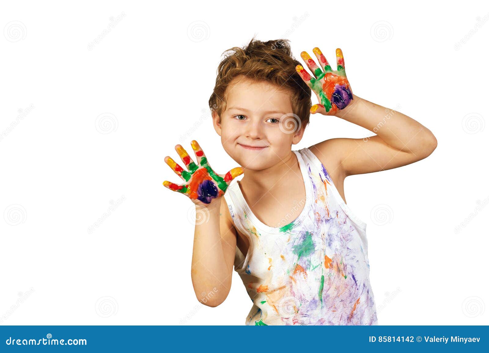 Boy Covered in Paint , Isolated on White Background Stock Photo - Image ...