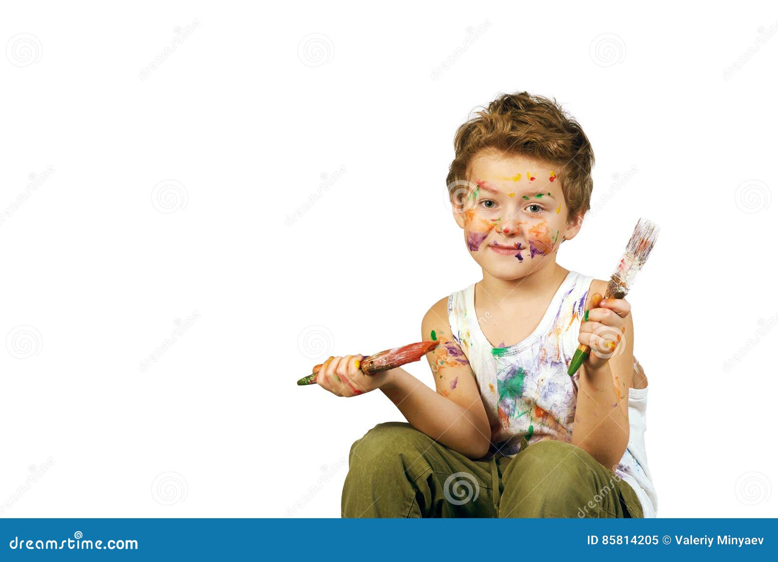Boy Covered in Paint , Isolated on White Background Stock Image - Image ...