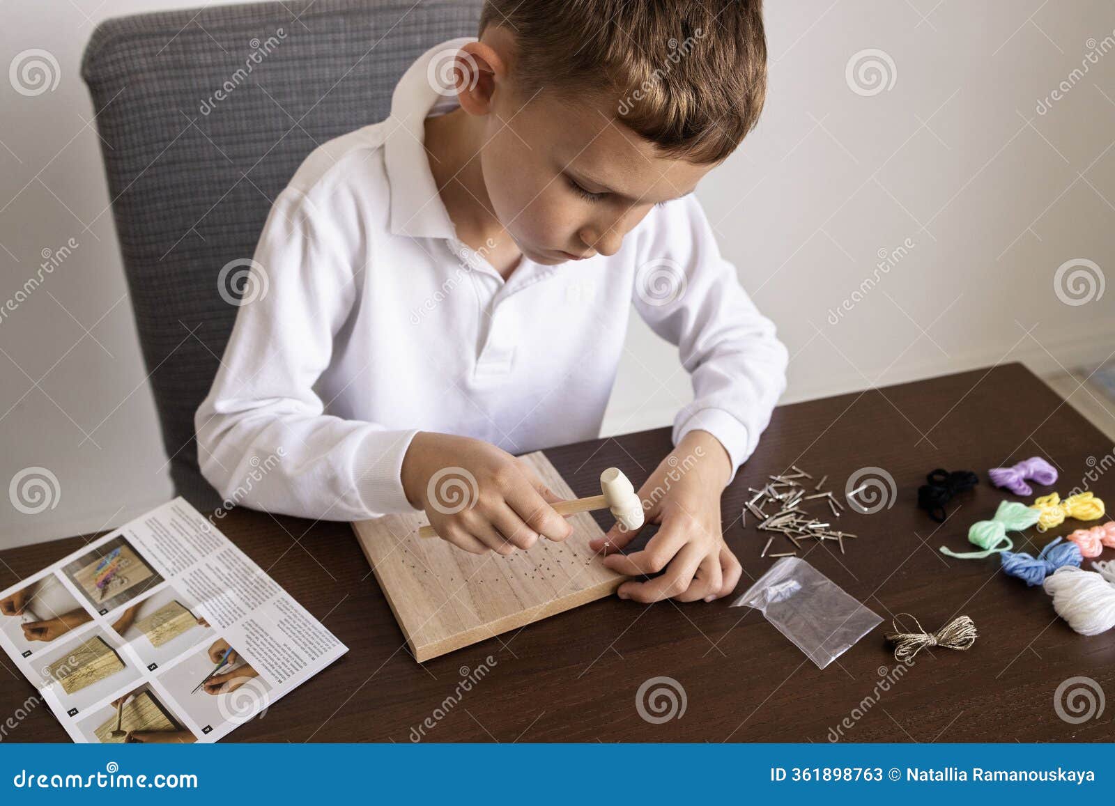 Boy Crafting with a Hammer, Learning and Creating. Handmade Work ...