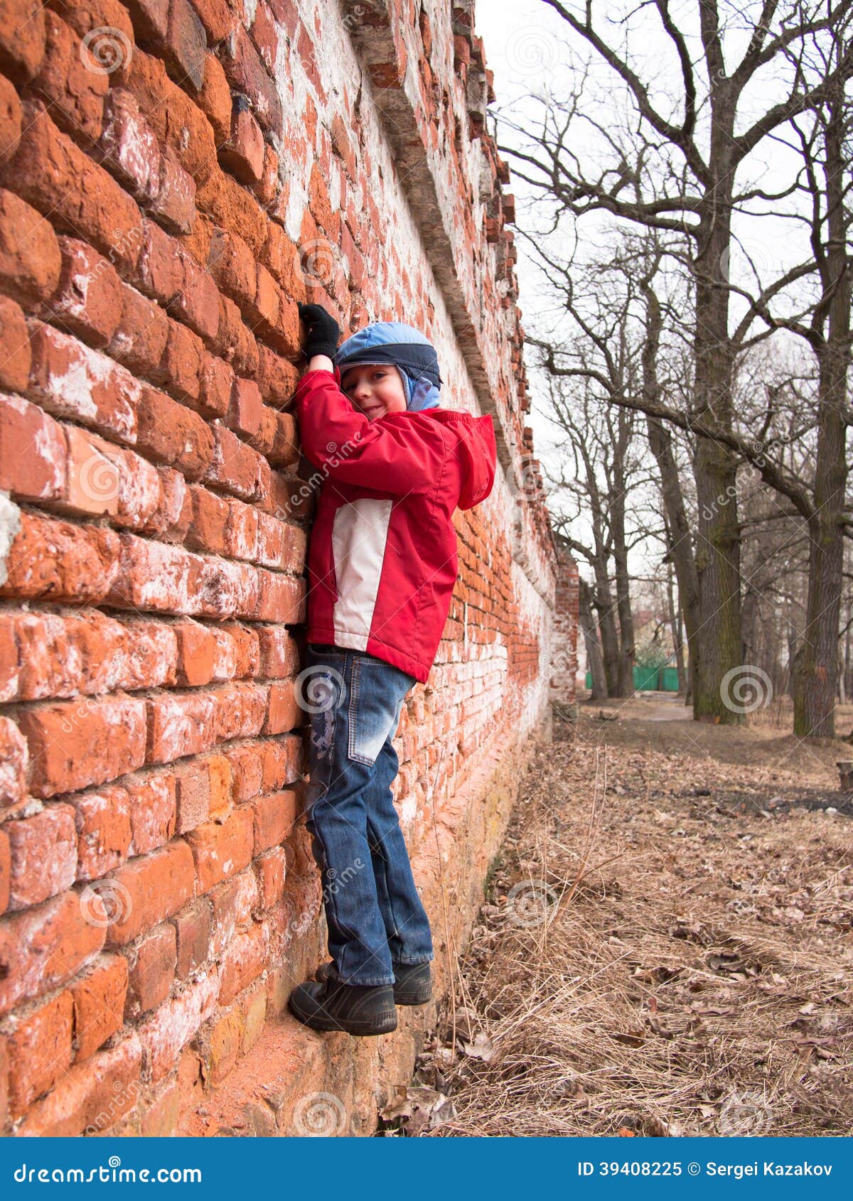 Boy crawling on the wall stock image. Image of human - 39408225