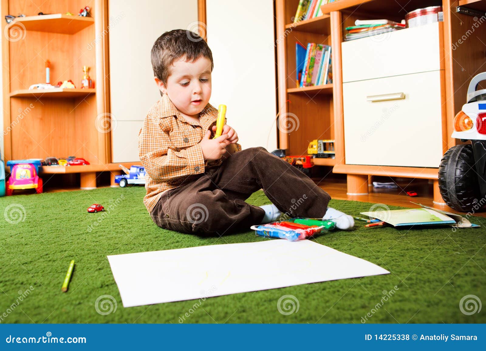 Boy with crayons stock photo. Image of colour, learning - 14225338