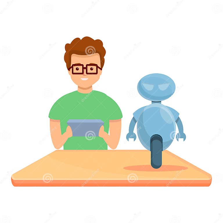 Boy Create Programming Robot Icon, Cartoon Style Stock Vector ...