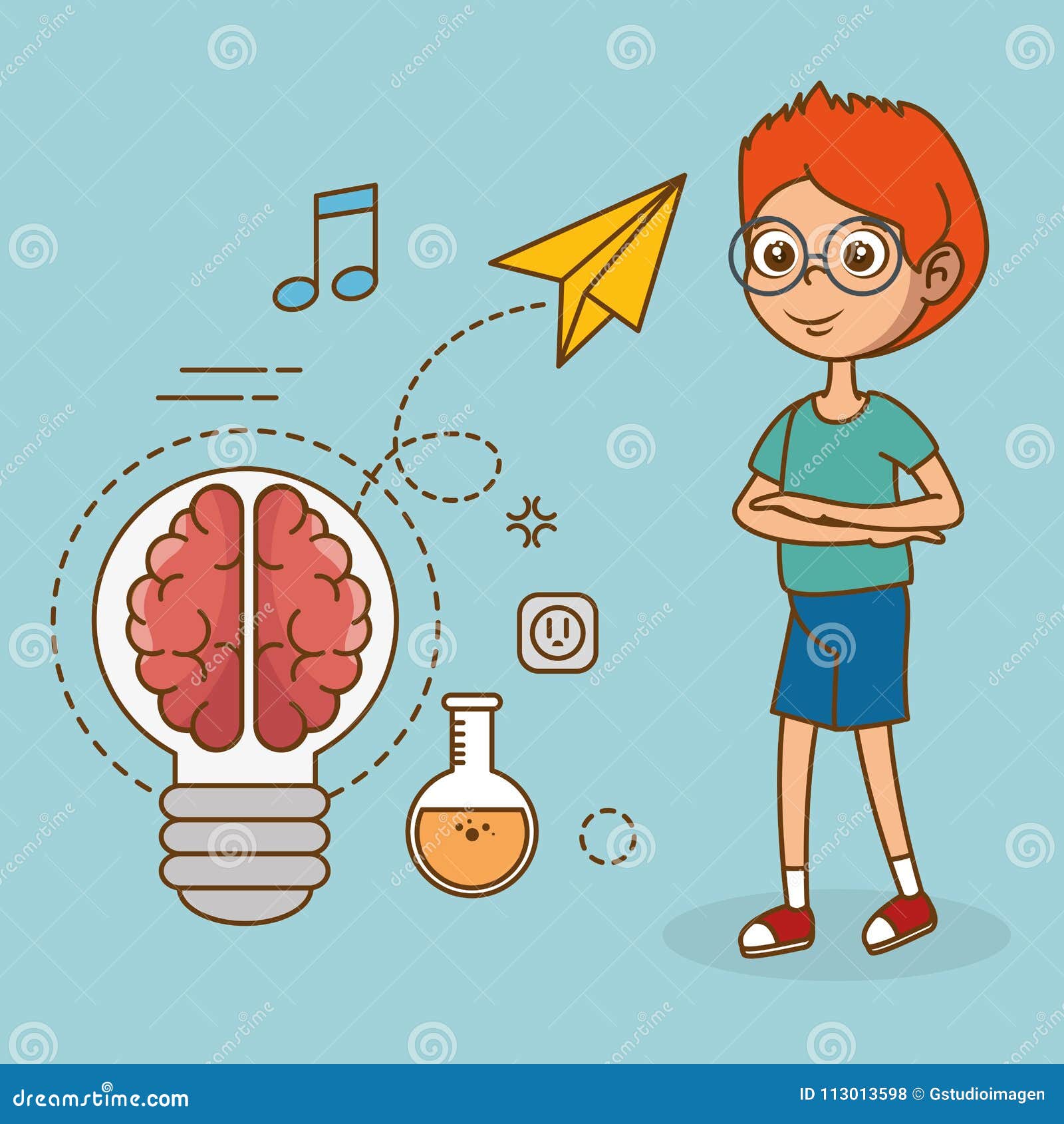 Boy with Creative Big Idea Icons Stock Vector - Illustration of study ...