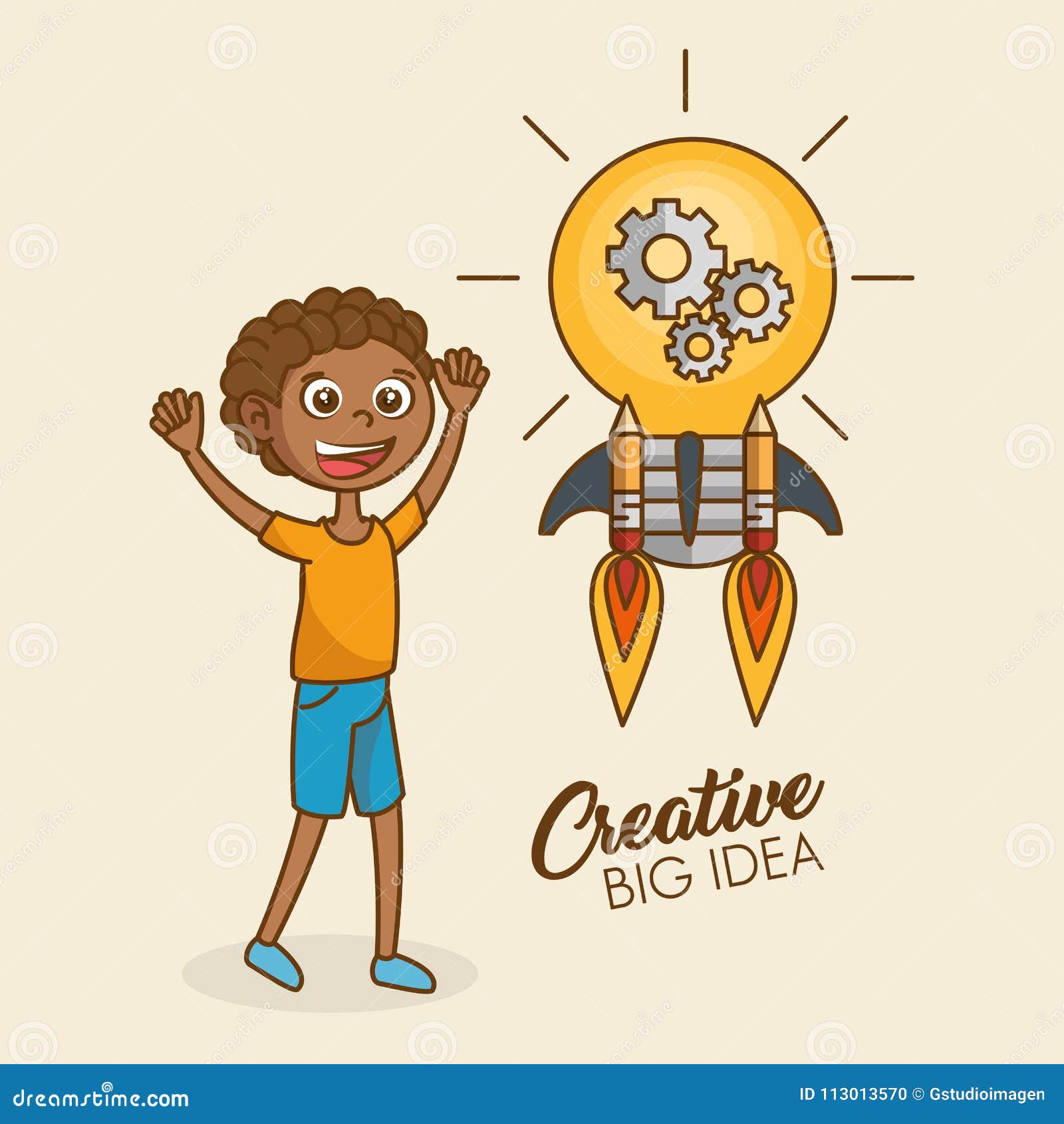 Boy with Creative Idea Bulb Stock Vector - Illustration of imagination ...