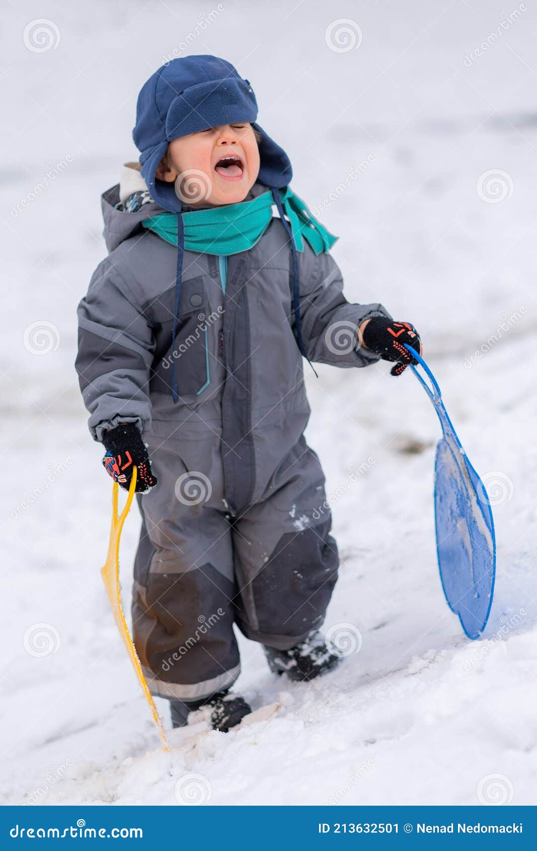Boy Cry on the Snow. Sad Little Boy Stock Image - Image of body ...