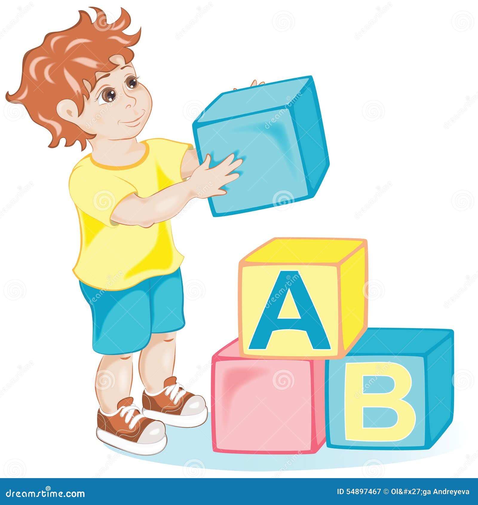 Boy with cubes. stock vector. Illustration of vector - 54897467