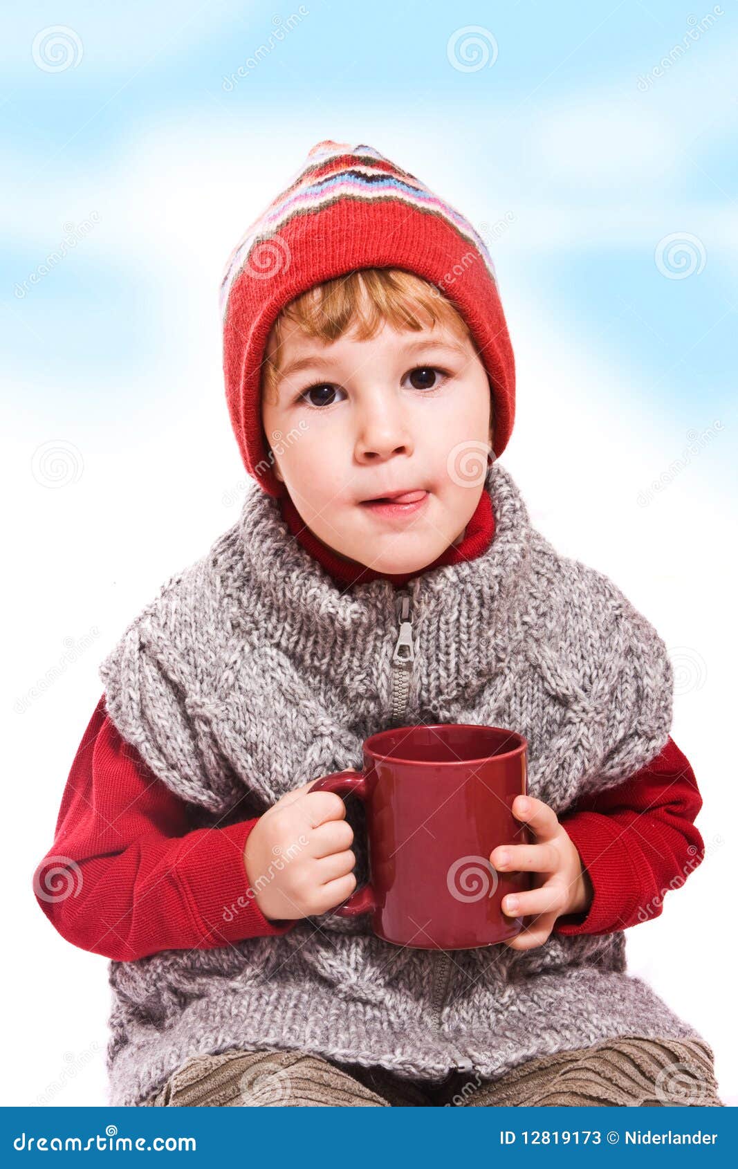 Boy with cup stock image. Image of childhood, looking - 12819173