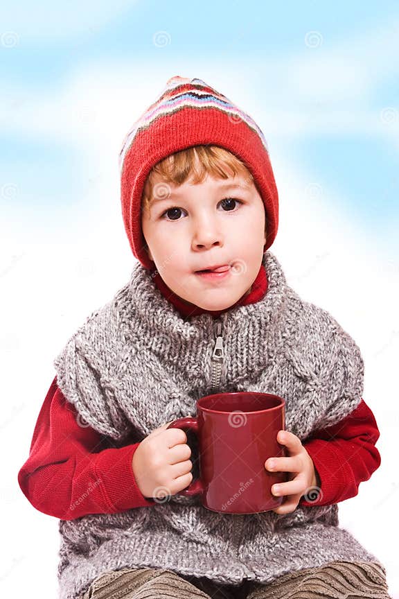 Boy with cup stock image. Image of childhood, looking - 12819173