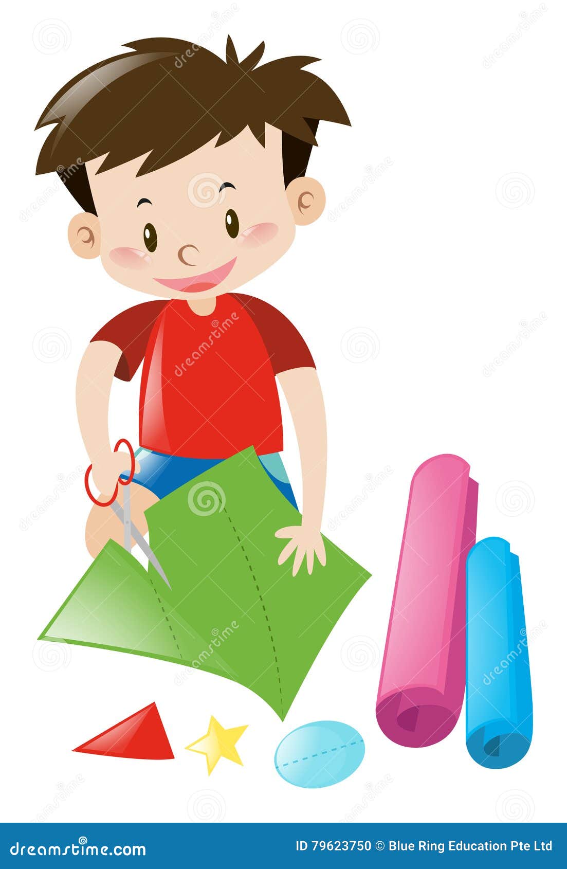 Boy Cutting Color Papers with Scissors Stock Vector - Illustration of ...