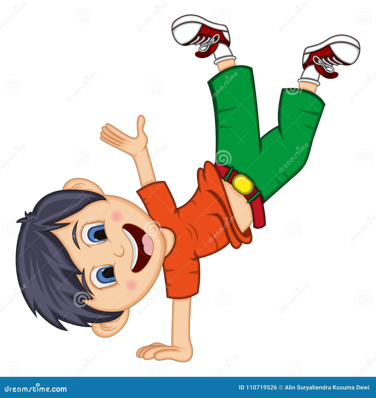 Boy Dancing Cartoon with Hand Stand Pose Stock Vector - Illustration of ...