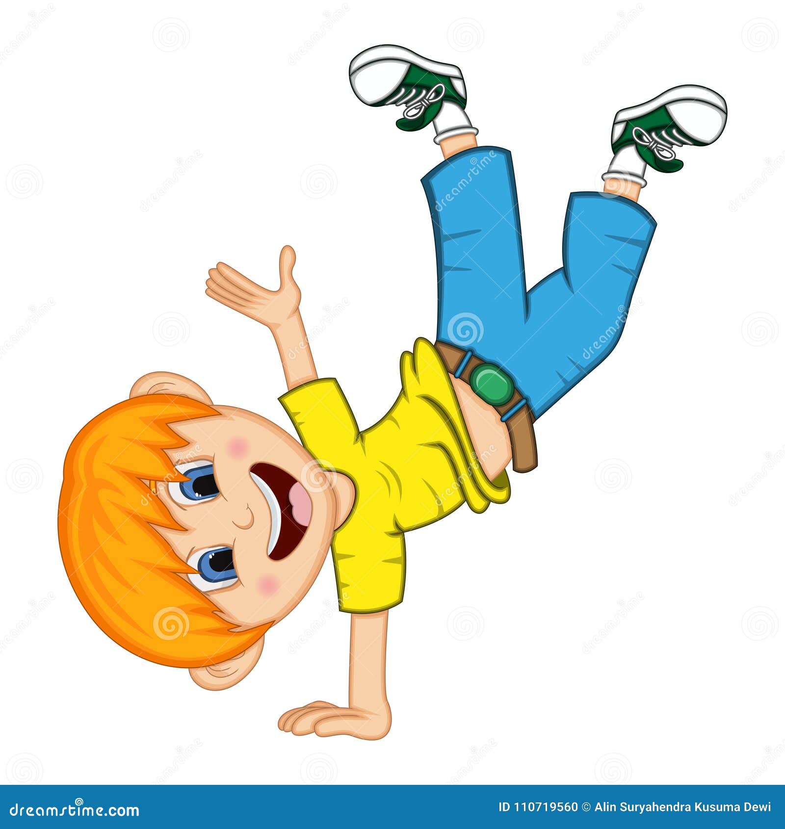 Boy Dancing Cartoon with Hand Stand Pose Stock Vector - Illustration of ...