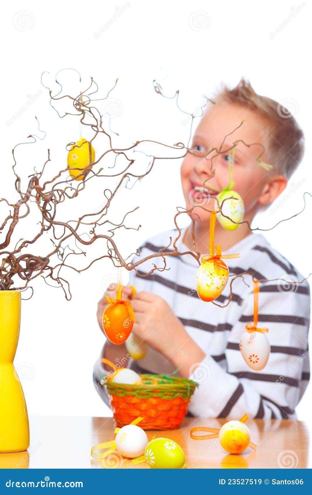 Boy Decorating Easter Bunch Stock Image - Image of positive, white ...