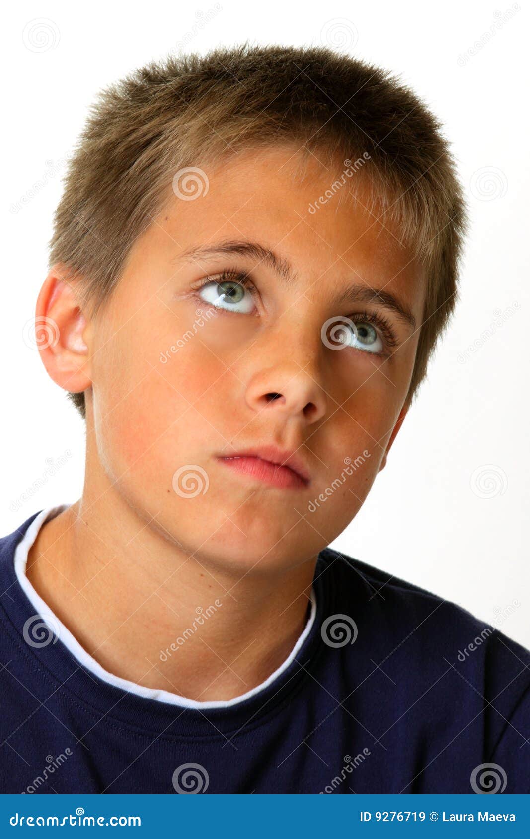 Boy in Deep Thought Looking Up Stock Image - Image of individuality ...