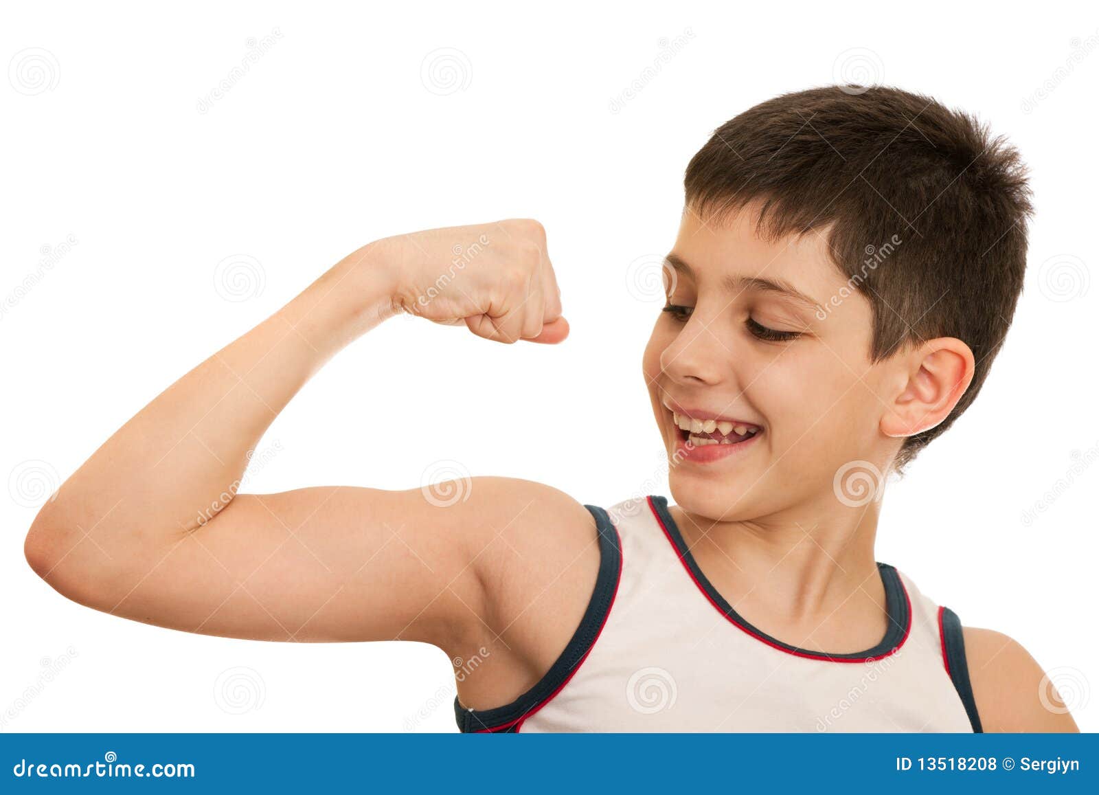 Boy Demonstrates Results of His Exercises Stock Photo - Image of hair ...