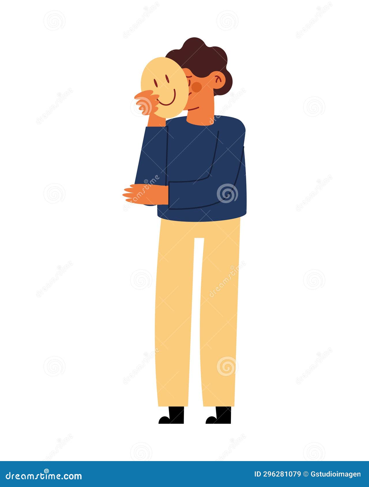 Boy with Depression and Happy Mask Stock Vector - Illustration of ...