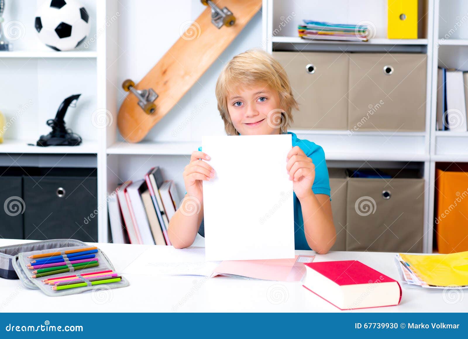 Boy on Desk with Good Report Card Stock Photo - Image of grade, school ...