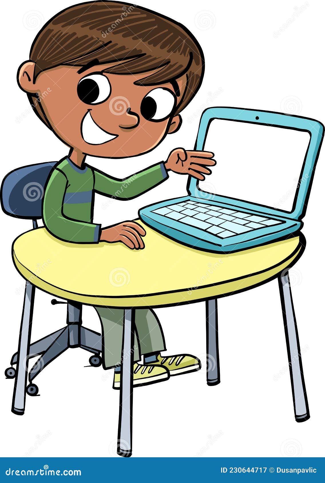 Boy at the Desk Points To the Laptop Stock Vector - Illustration of ...