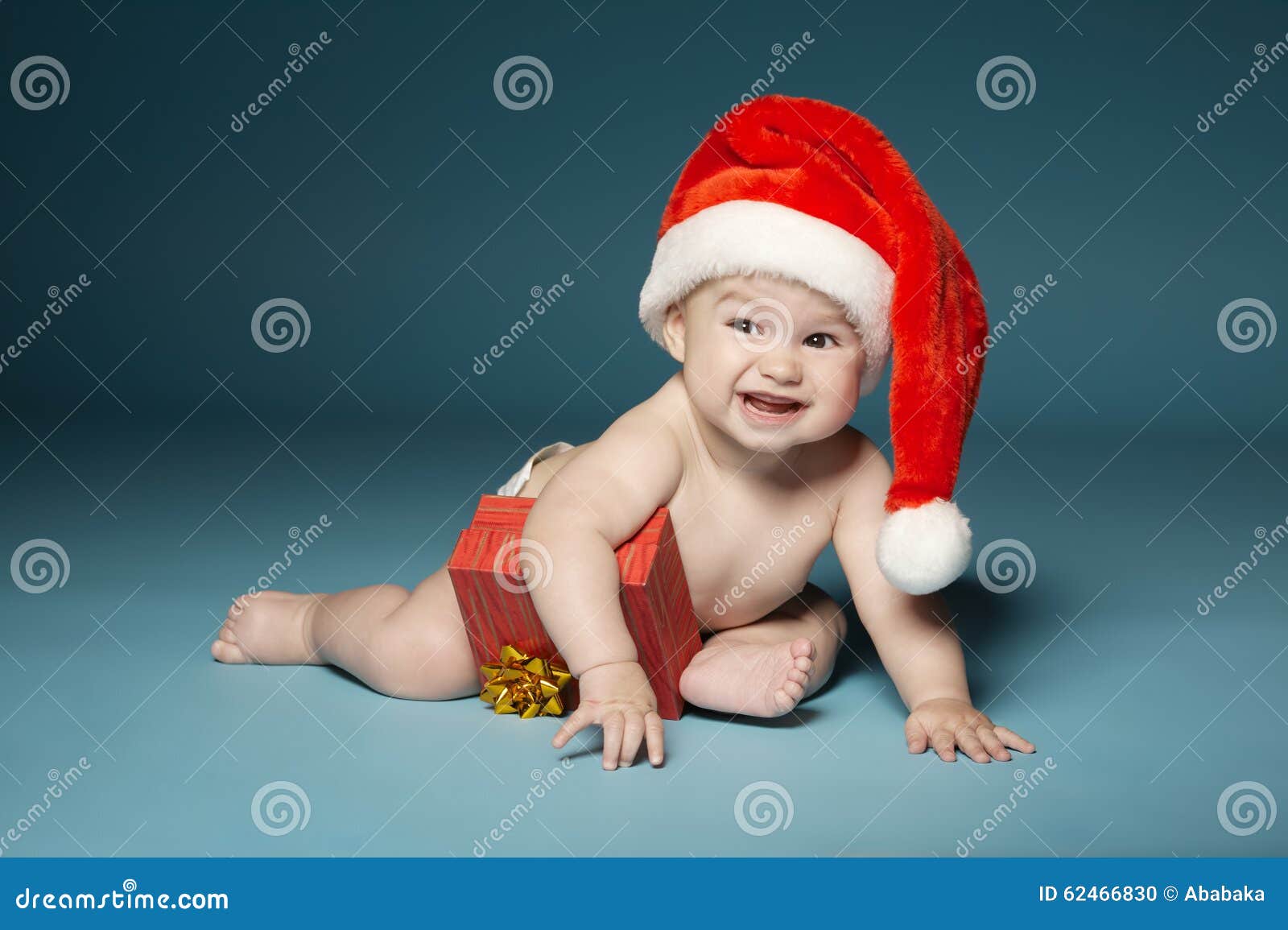 Boy in Diapers with Hat of Santa Claus Stock Photo - Image of ...