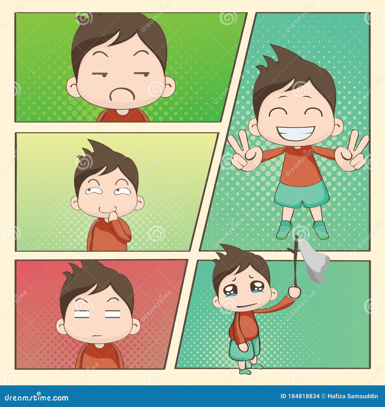 Boy with Different Expression. Vector Illustration Decorative ...