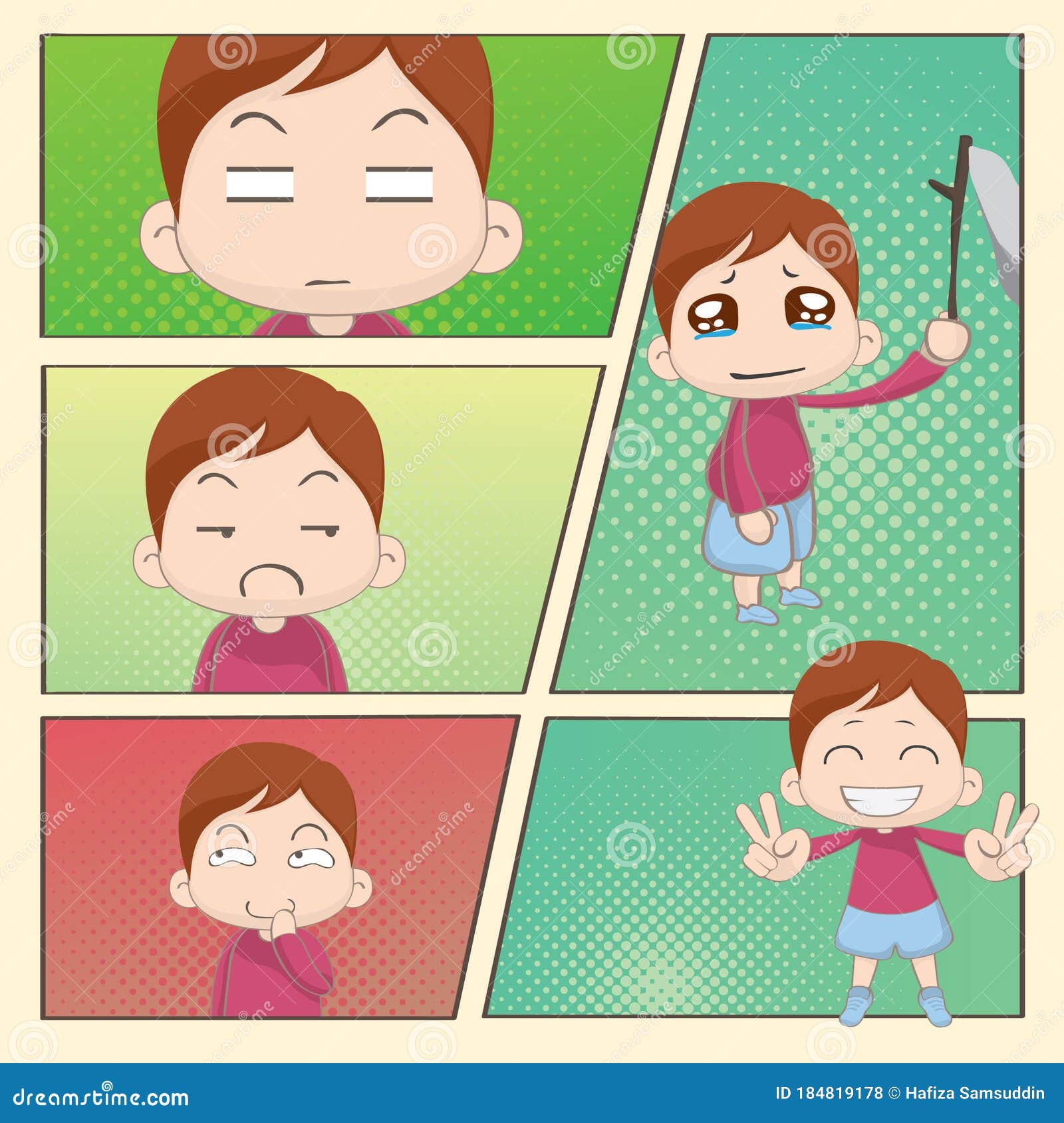 Boy with Different Expression. Vector Illustration Decorative ...