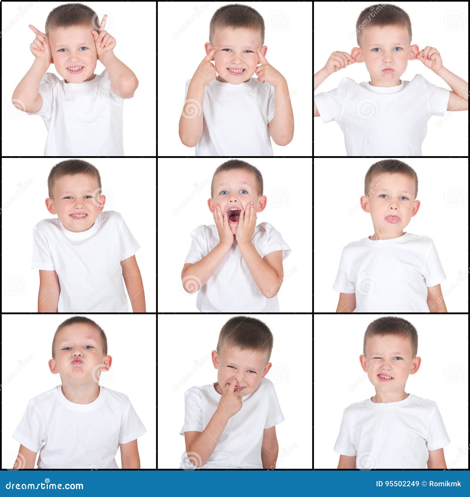 Boy with Different Grimaces and Emotions Stock Image - Image of ...