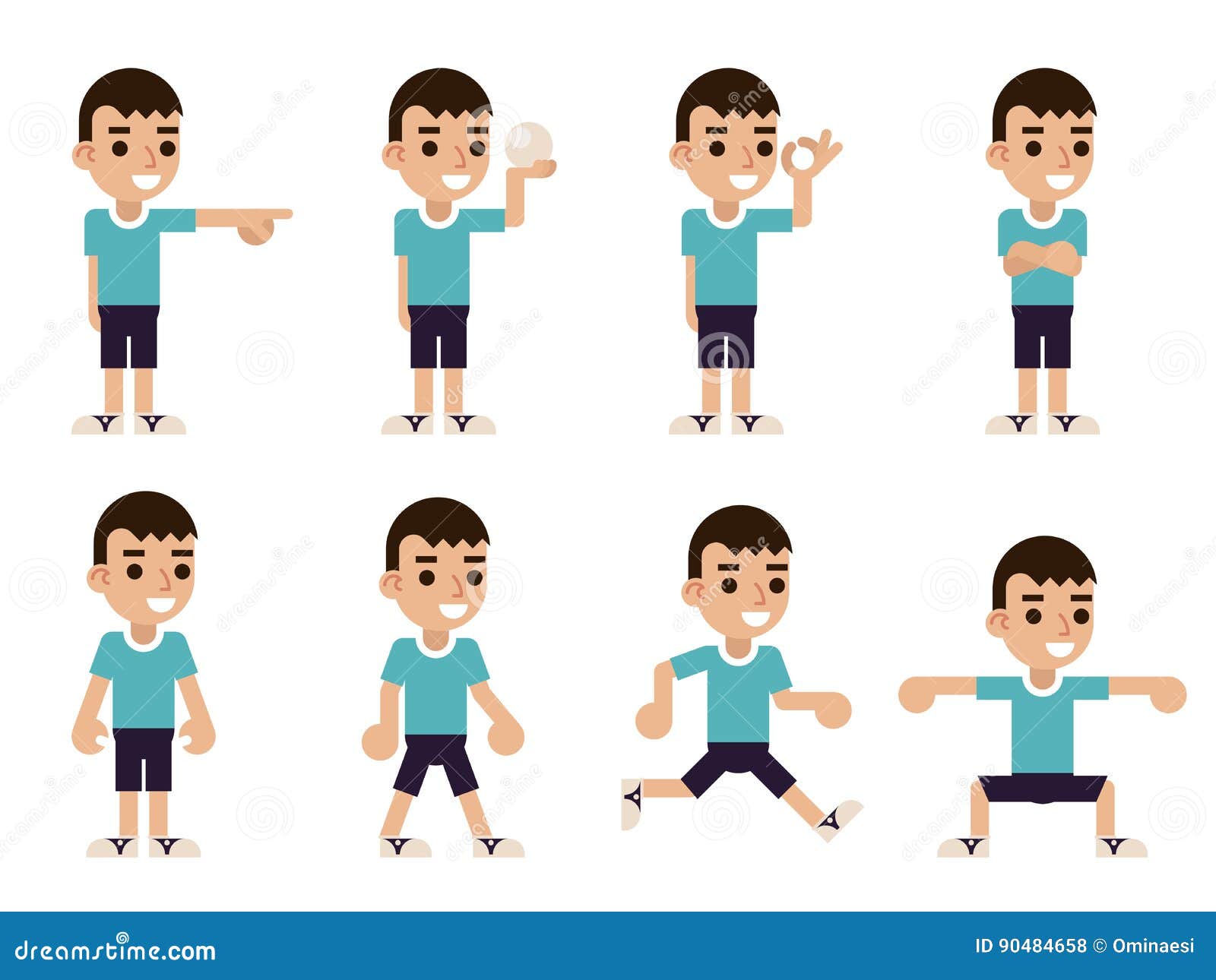 Boy In Different Poses And Actions Characters Icons Set Isolated Flat ...