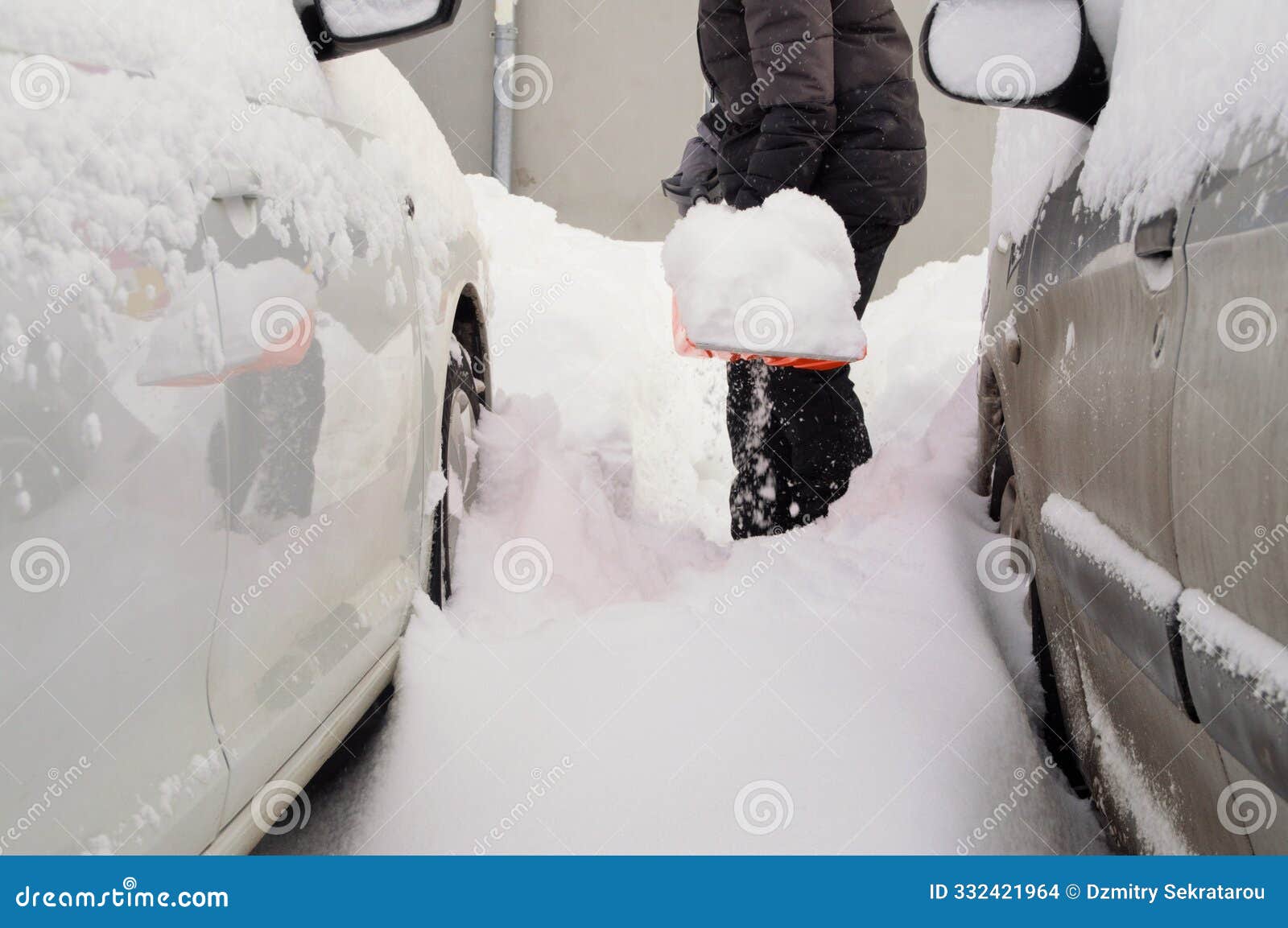 The Boy is Digging the Car Out of the Snow Stock Photo - Image of ...