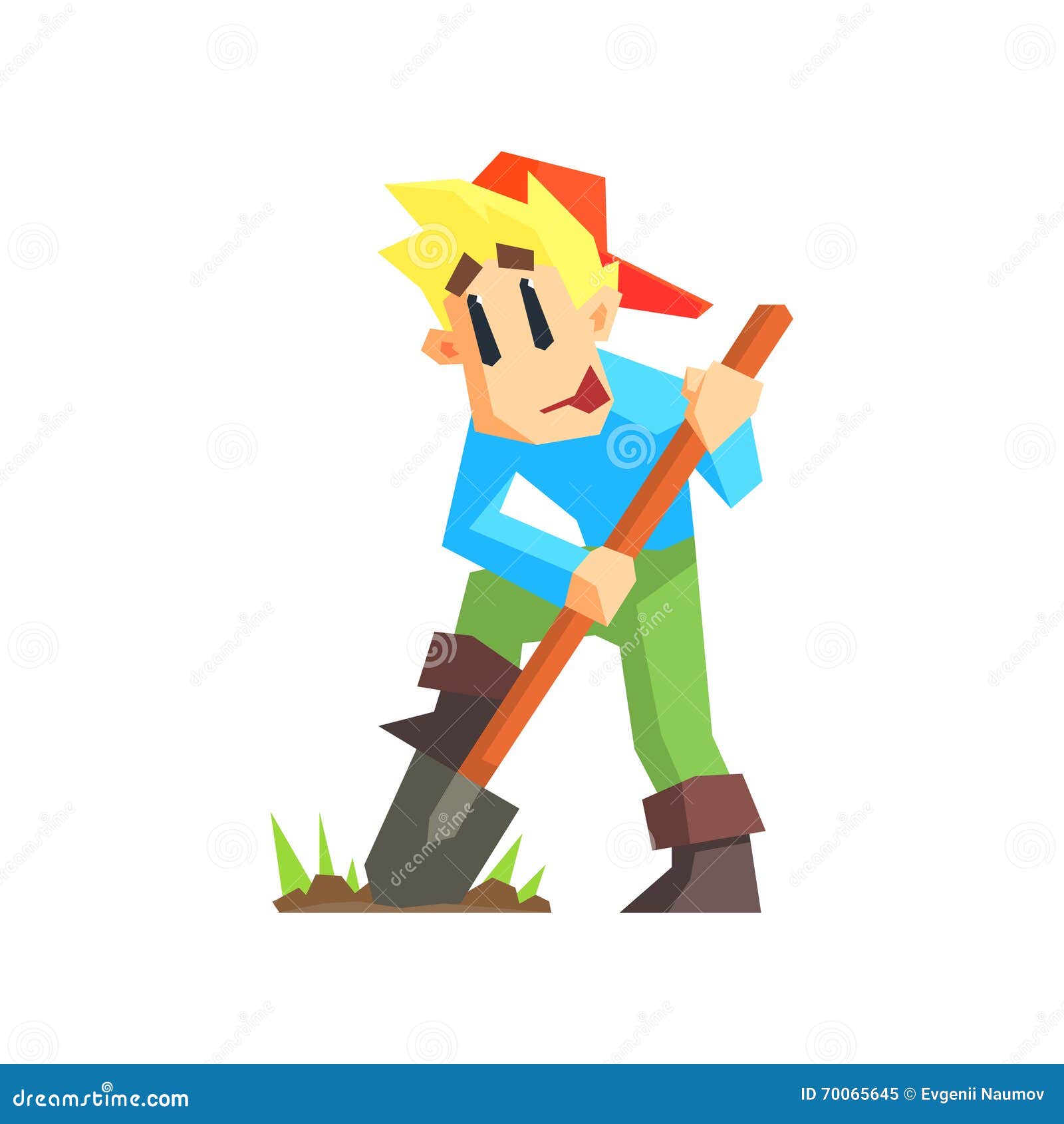 Boy Digging the Ground stock vector. Illustration of gardening - 70065645