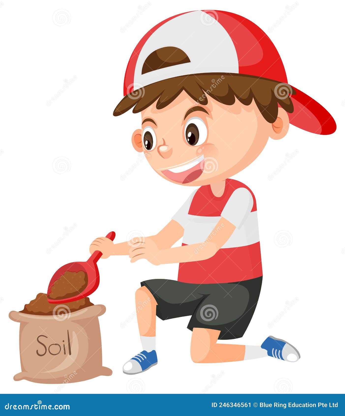 Two Boys Digging Hole In Garden Vector Illustration | CartoonDealer.com ...