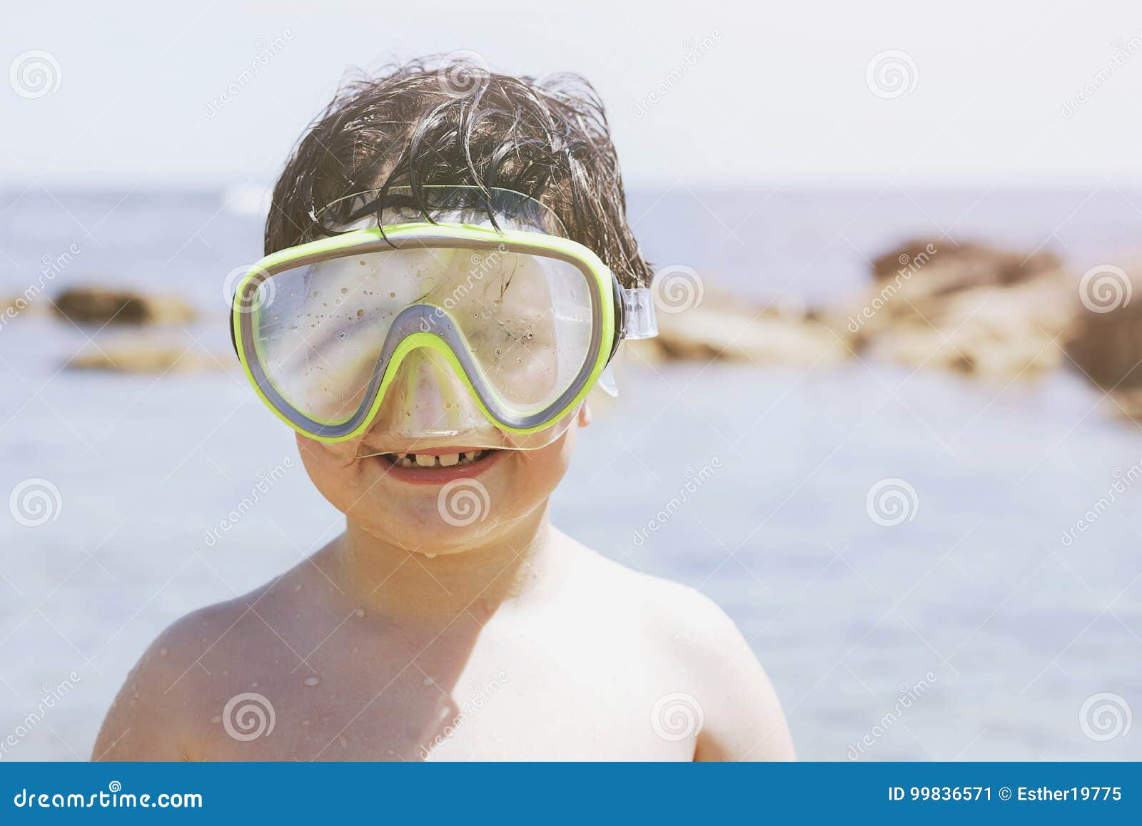 Boy with diving goggles stock image. Image of nature - 99836571