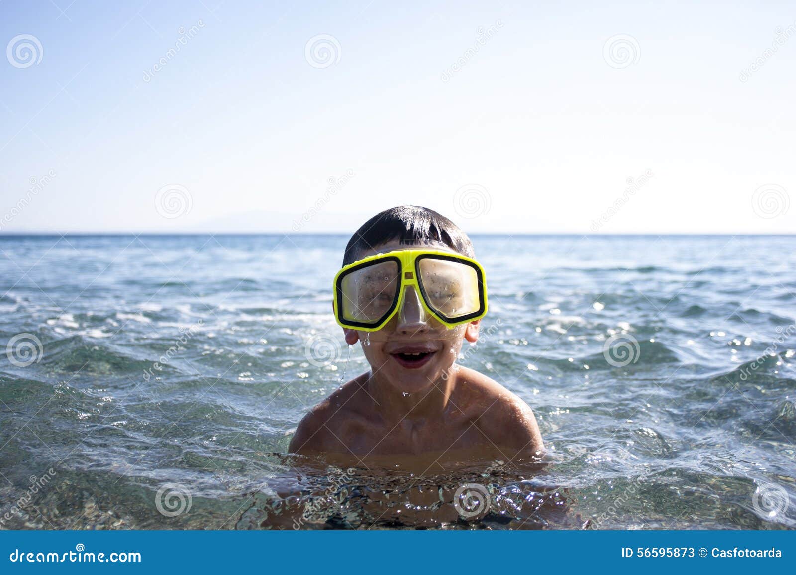 Boy with diving goggles. stock image. Image of mask, face - 56595873