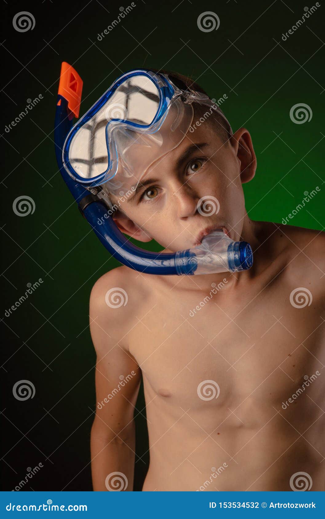 Boy in a diving mask stock photo. Image of childhood - 153534532