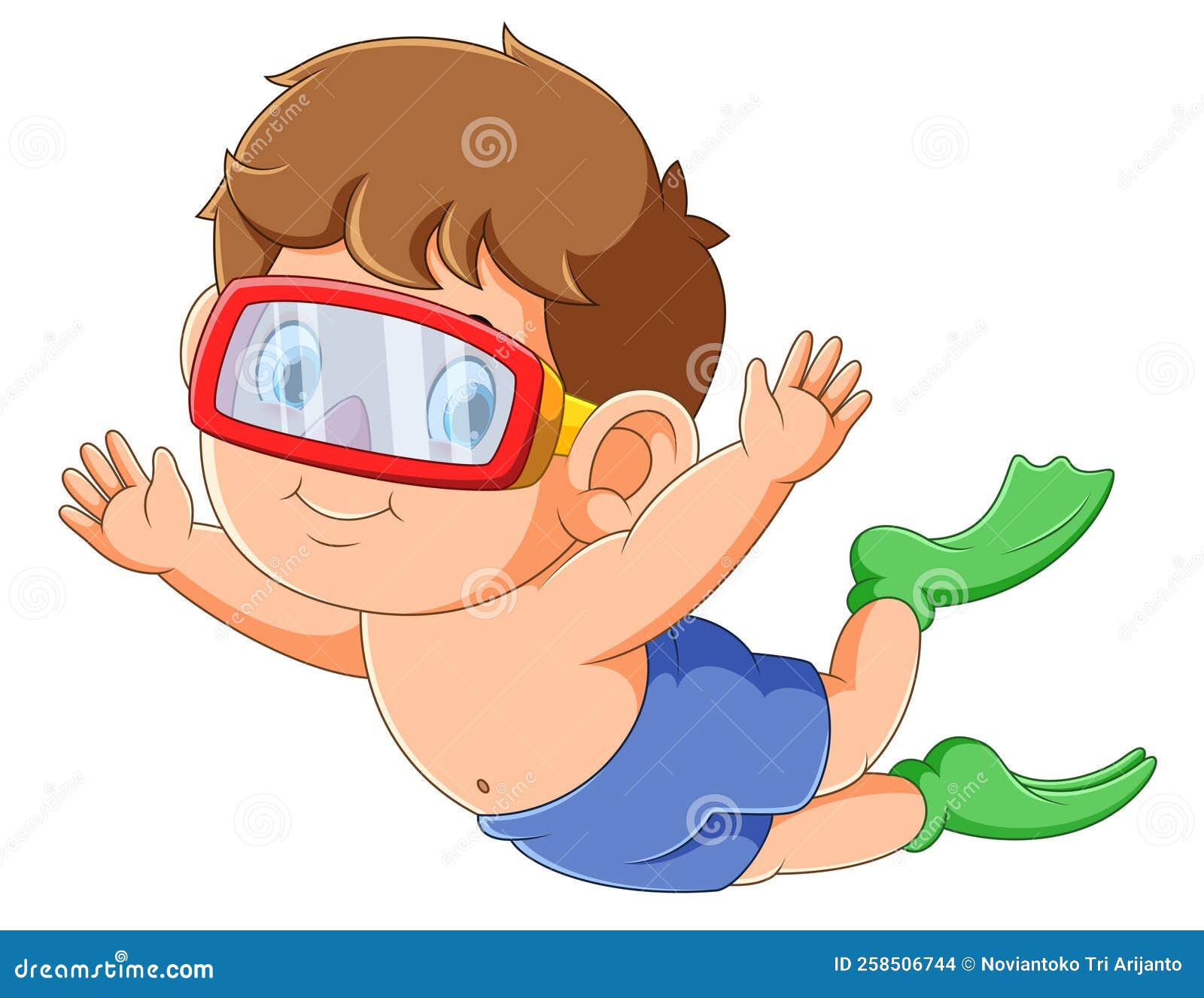 The Boy is Diving and Waving the Hand with the Happy Expression Stock ...