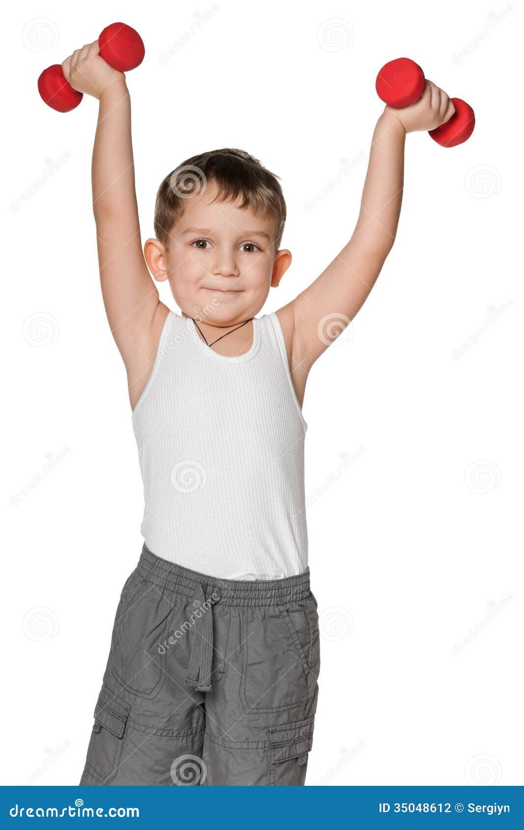 Boy Do Exercises With Dumbbells Stock Photography - Image: 35048612